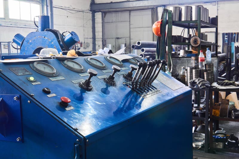 Factory Floor Interior with Heavy Equipment Control Panel in the ...