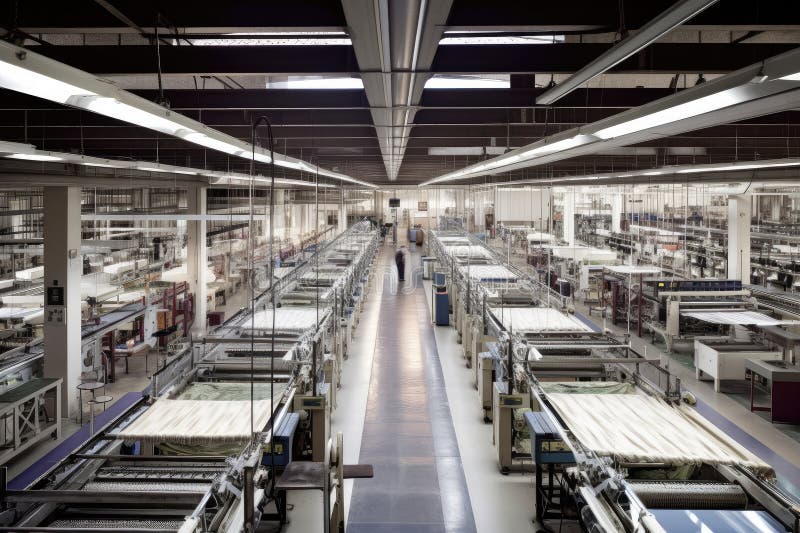 Factory Floor, with Rows of Machines Making Textiles for the Modern ...