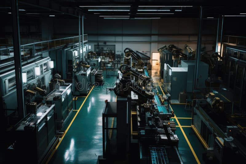 Factory Floor Teeming with Robotic Assembly Lines, Producing High-tech ...