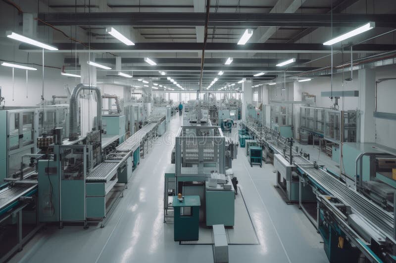 A Factory Floor with a Variety of Automated Machines in Motion, Making ...