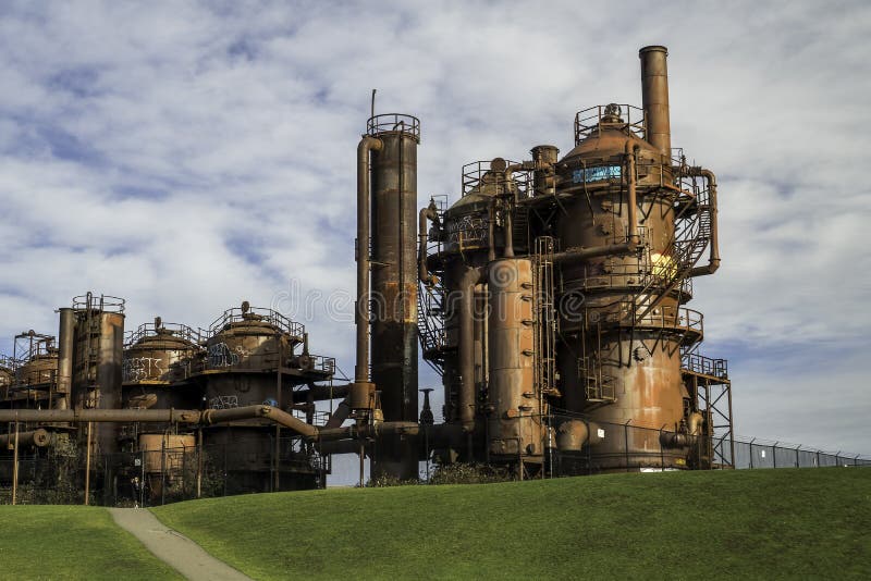 Factory in the Gas Works Park Under a Cloudy Sky in Seattle, the US ...