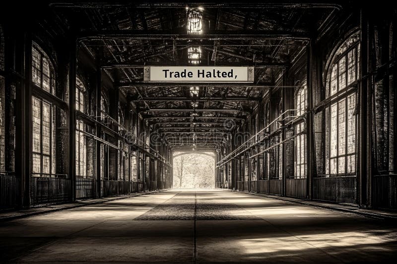 Factory Gates Locked with a Prominent Trade Halted Sign, Representing ...