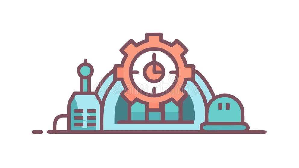 Factory with Gears and Clock, Industrial Process and Timing, Vector ...