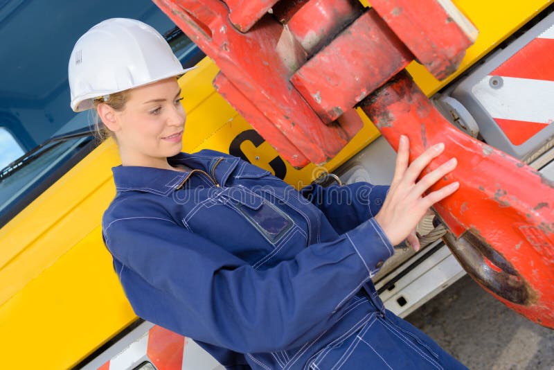 Factory Girl Working with Helmet Stock Photo - Image of truck, outdoor ...