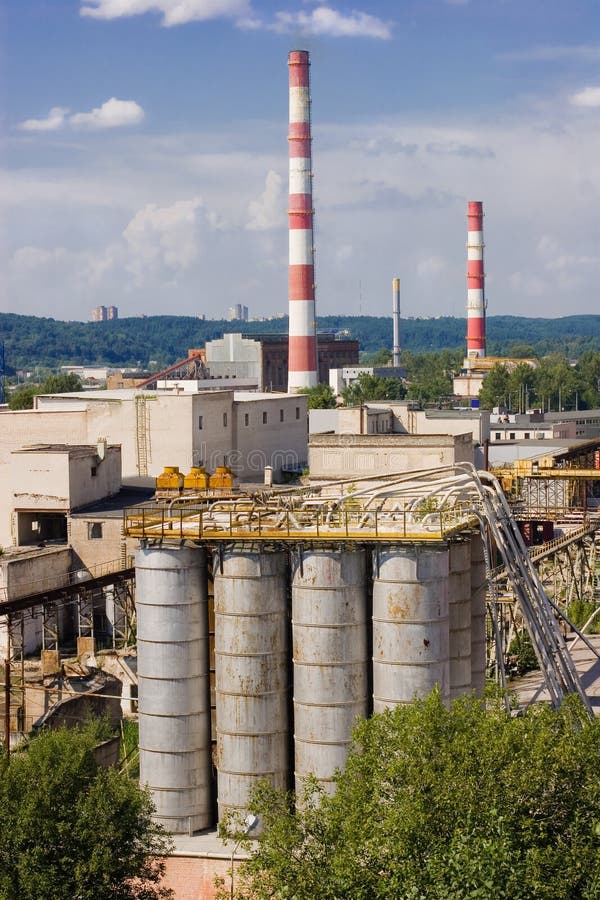 Factory with Grungy Cisterns Stock Photo - Image of power, warming ...