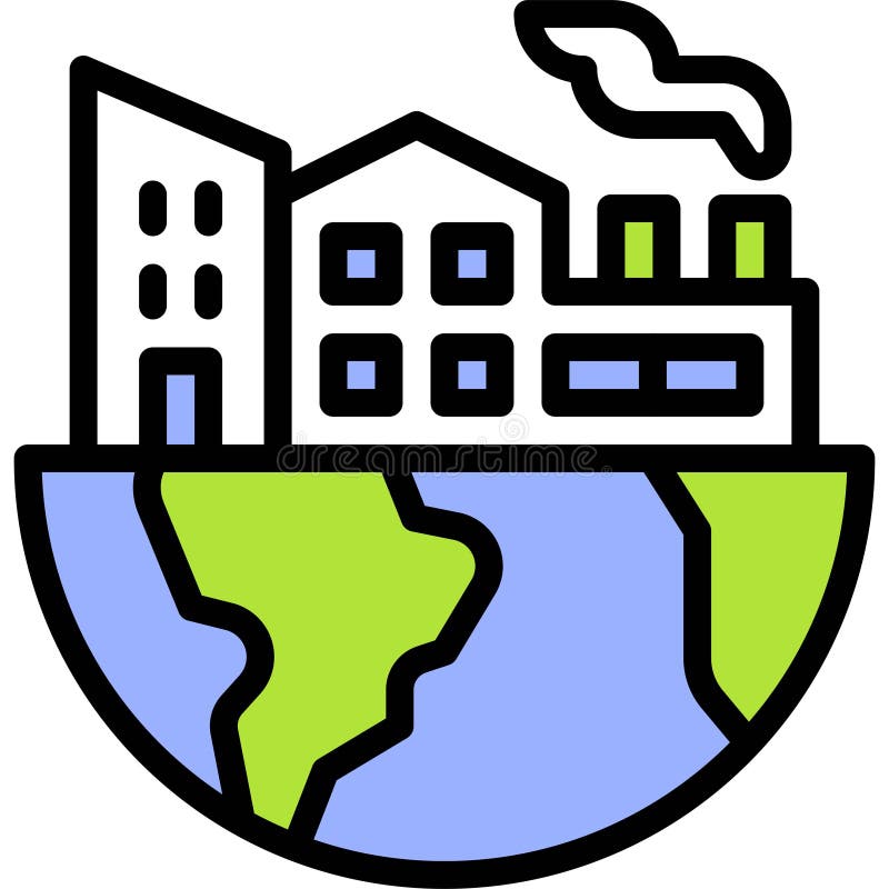 Factory on Half Earth Icon, Earth Day Related Vector Stock Vector ...