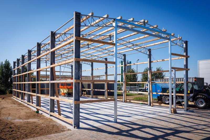 A Factory Hall is Erected on a Construction Site Stock Image - Image of ...