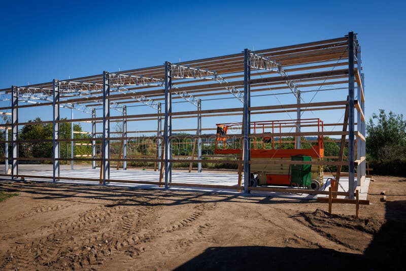 A Factory Hall is Erected on a Construction Site Stock Photo - Image of ...