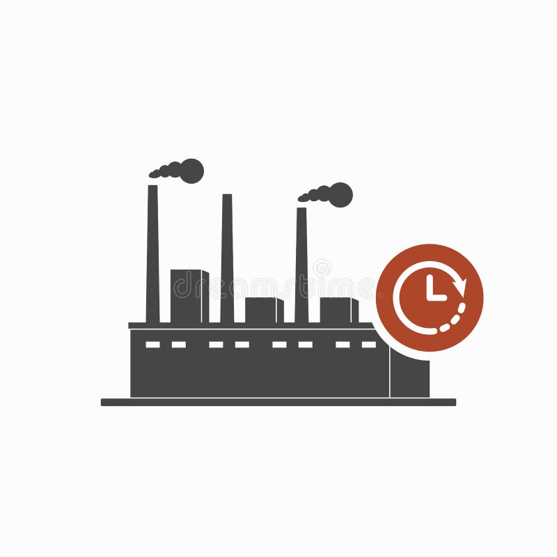 Factory Icon with Clock Sign. Factory Icon and Countdown, Deadline ...