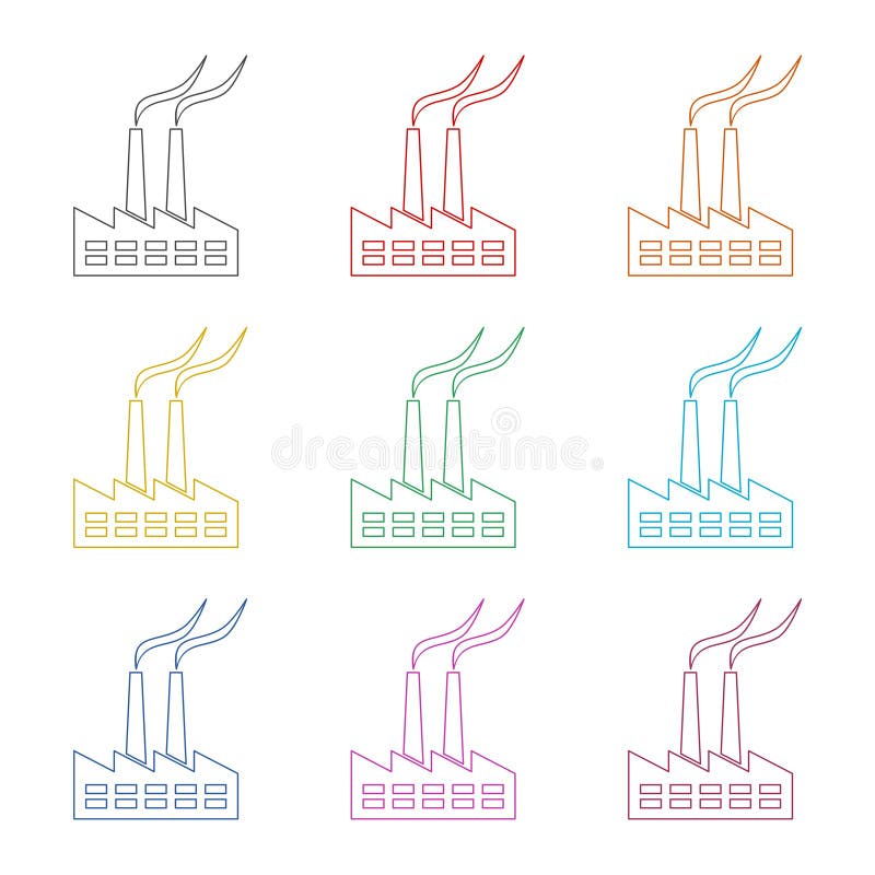 Factory Icon, Color Icons Set Stock Vector - Illustration of leaf ...