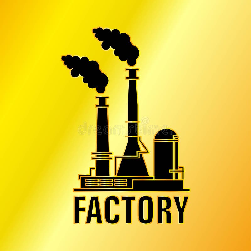 Factory Icon with Golden Background Stock Vector - Illustration of ...