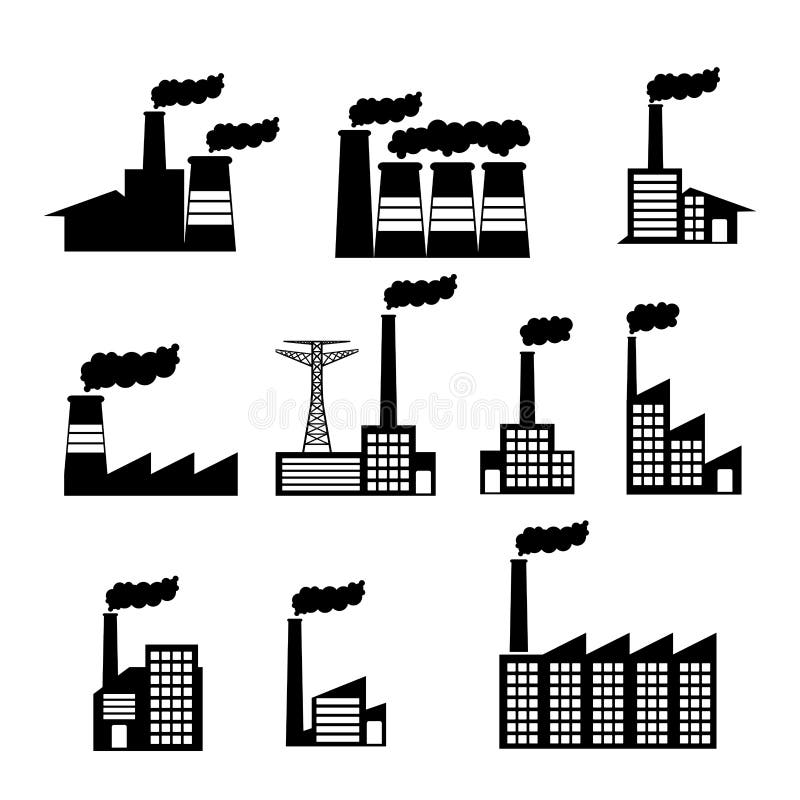 Industrial Factory Buildings Icons Set in Flat Stock Vector ...