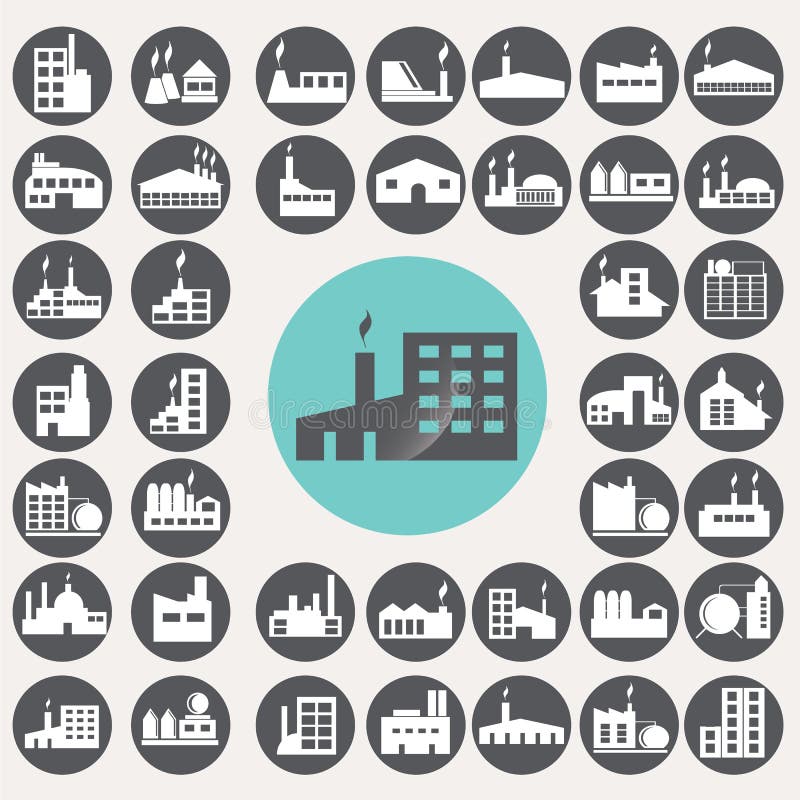 Factory icons set. stock illustration. Illustration of plant - 44438726