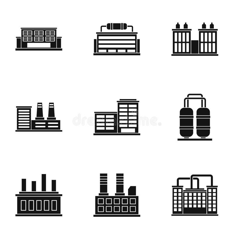 Factory Icons Set, Simple Style Stock Vector - Illustration of ...