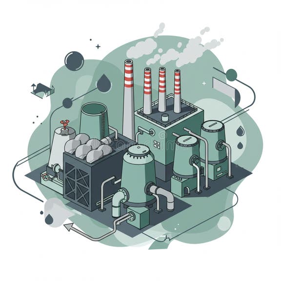 Factory Illustration with Industrial Elements Arranged Compactly ...