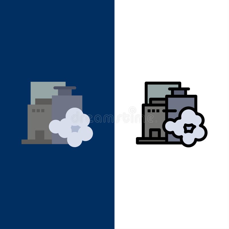 Factory, Industry, Landscape, Pollution Icons. Flat and Line Filled ...