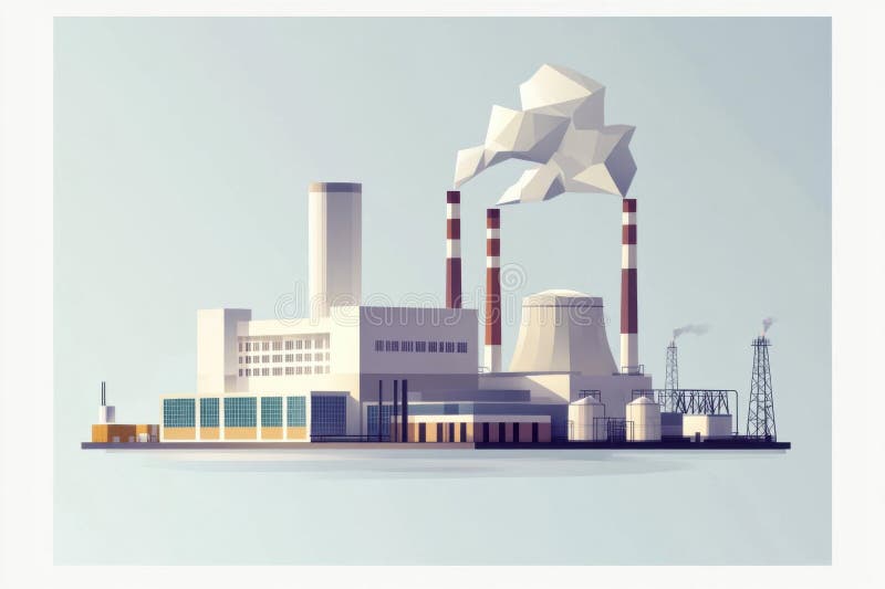 Factory Industry, a Modern Industrial Facility with Chimneys and Smoke ...