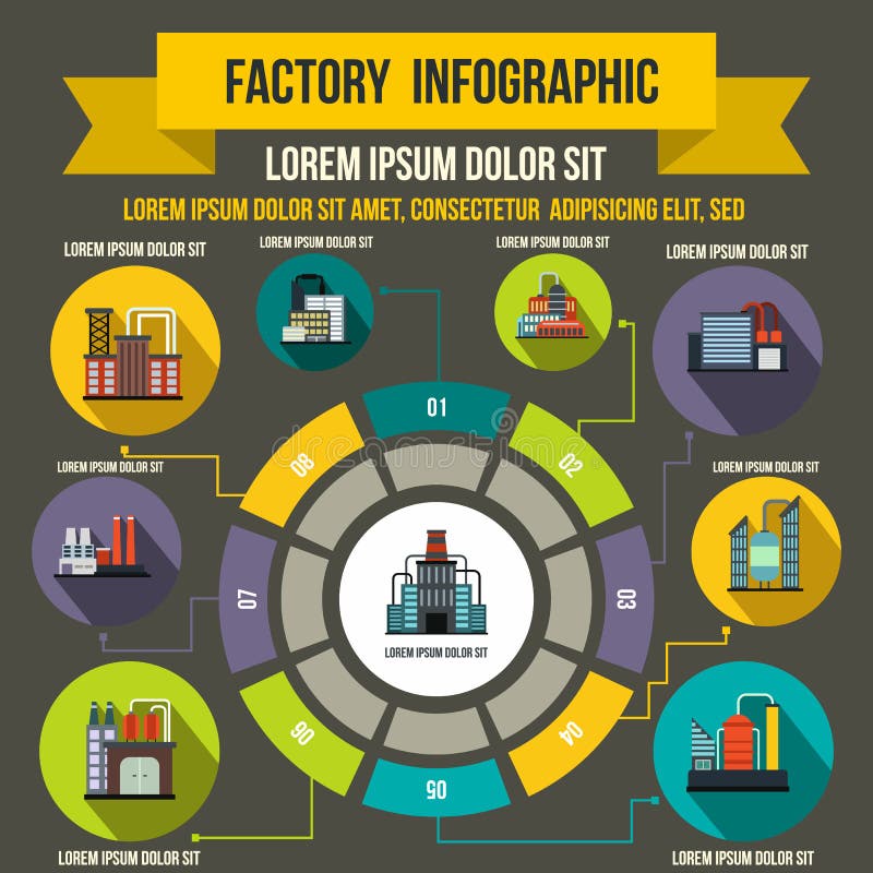 Factory Infographic Elements, Flat Style Stock Vector - Illustration of ...