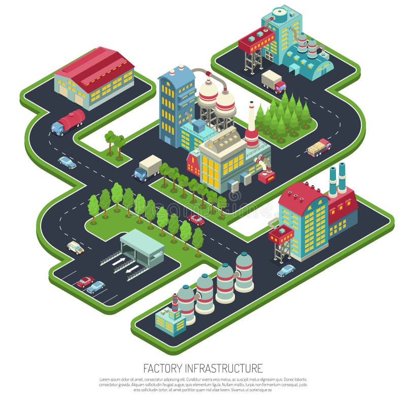 Factory Infrastructure Isometric Composition Stock Vector ...