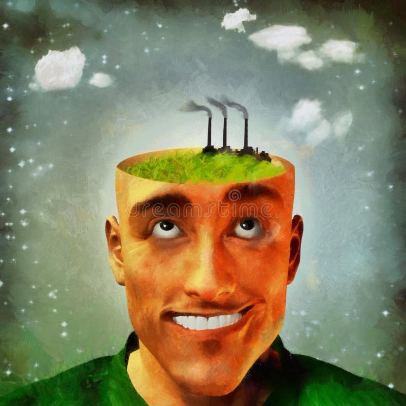 Factory inside human head stock illustration. Illustration of green ...