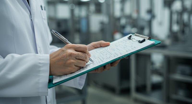 Factory Inspection: Scientist Filling Out Checklist on Clipboard Stock ...