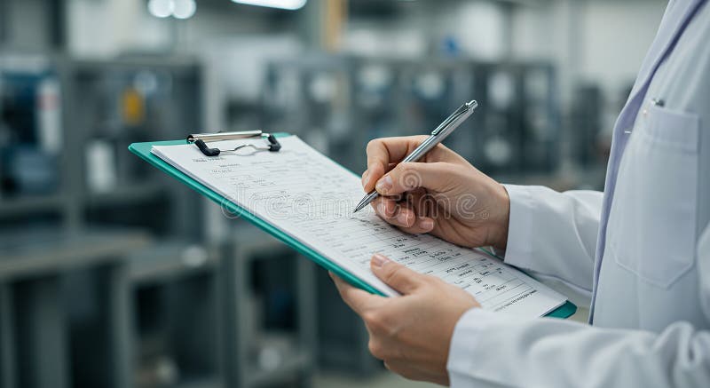 Factory Inspector Filling Out Checklist, Quality Control, Industrial ...