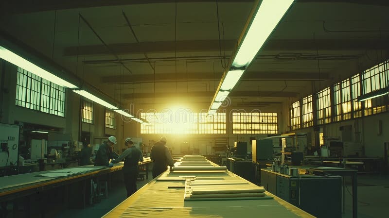 Workers in a Factory during Sunset Stock Illustration - Illustration of ...