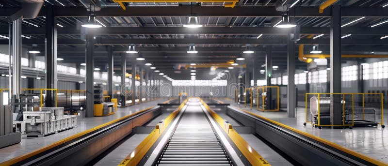 Factory Interior with Conveyor Belts, Automated Processes, Bright and ...