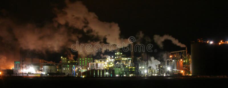 Factory in Iowa at night stock photo. Image of pollution - 353032