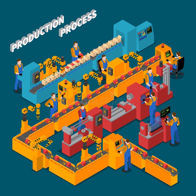 Isometric Automated Production Line Concept Stock Vector - Illustration ...