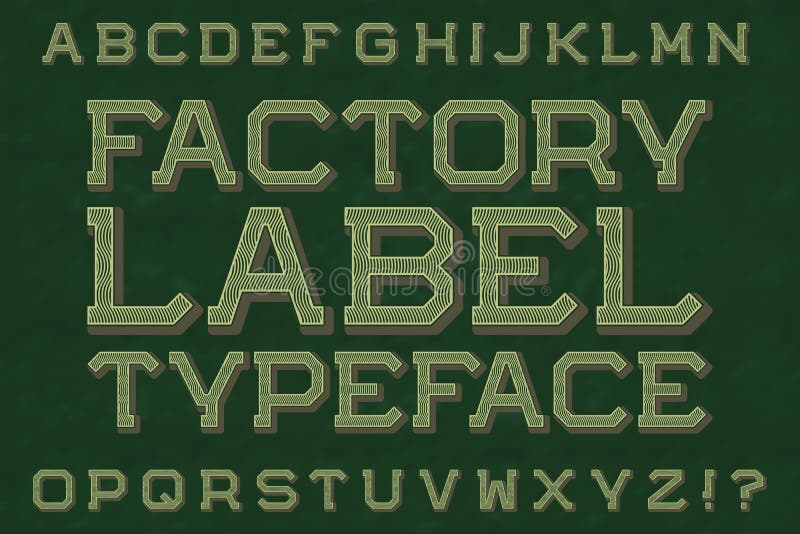 Factory Label Typeface Font. Isolated English Alphabet Stock Vector ...