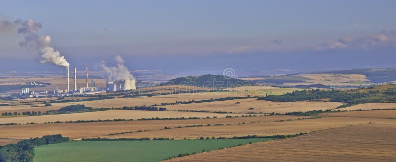 Factory in the landscape stock photo. Image of generation - 44360906