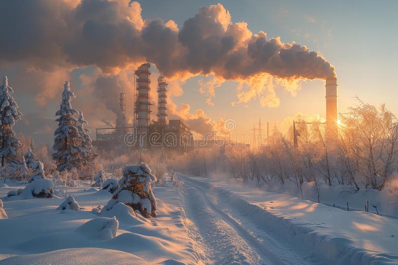 A Factory with Large Smokestacks Spewing Thick Black Clouds of ...