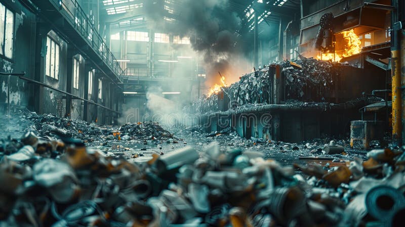 A Factory with a Lot of Trash and Smoke Stock Photo - Image of ...