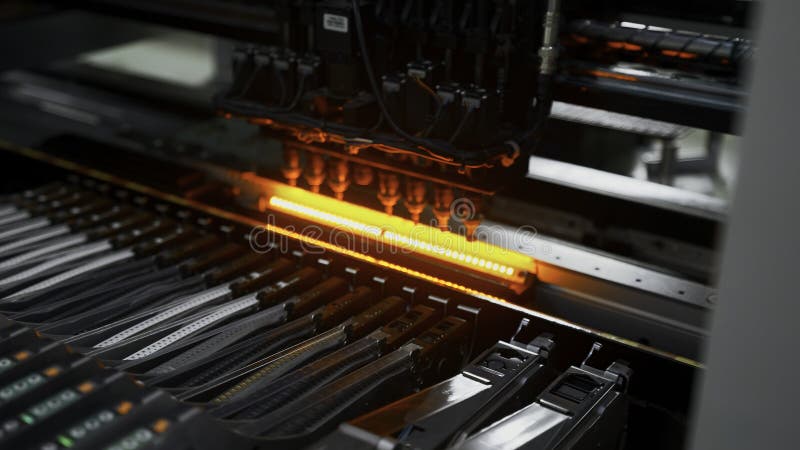 Factory Machine at Work: Printed Circuit Board Being Assembled with ...