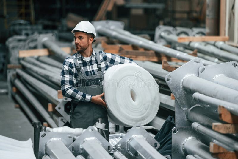 Factory Male Worker in Uniform is Indoors Stock Image - Image of adult ...