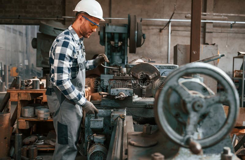Factory Male Worker in Uniform is Indoors Stock Photo - Image of ...