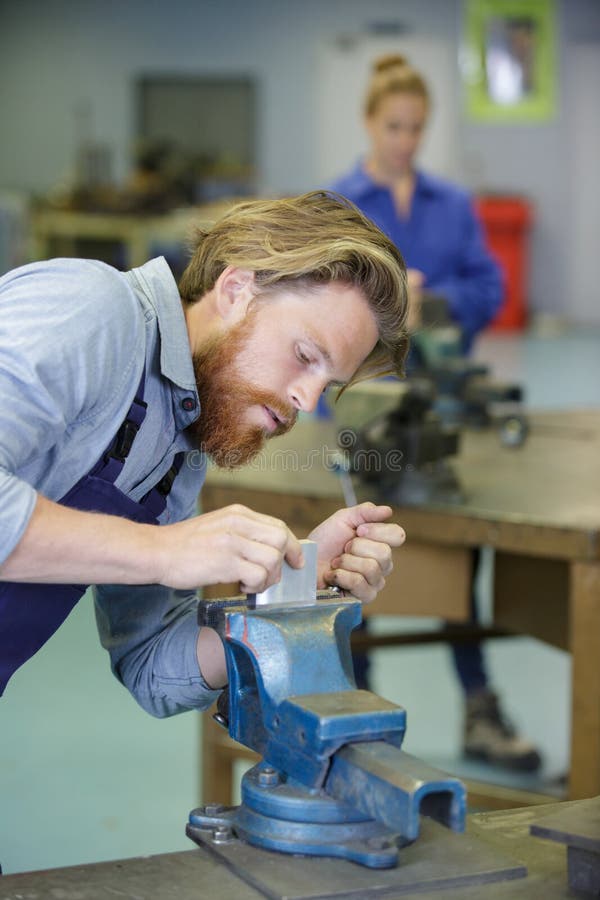Factory Man Worker Holding Metal Sheet in Workshop Stock Image - Image ...
