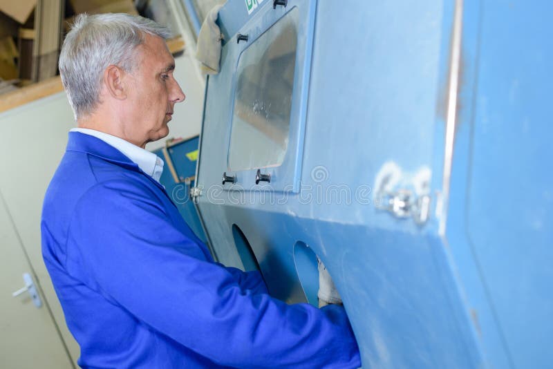 Factory Man Worker Operating Machine Stock Image - Image of adjuster ...