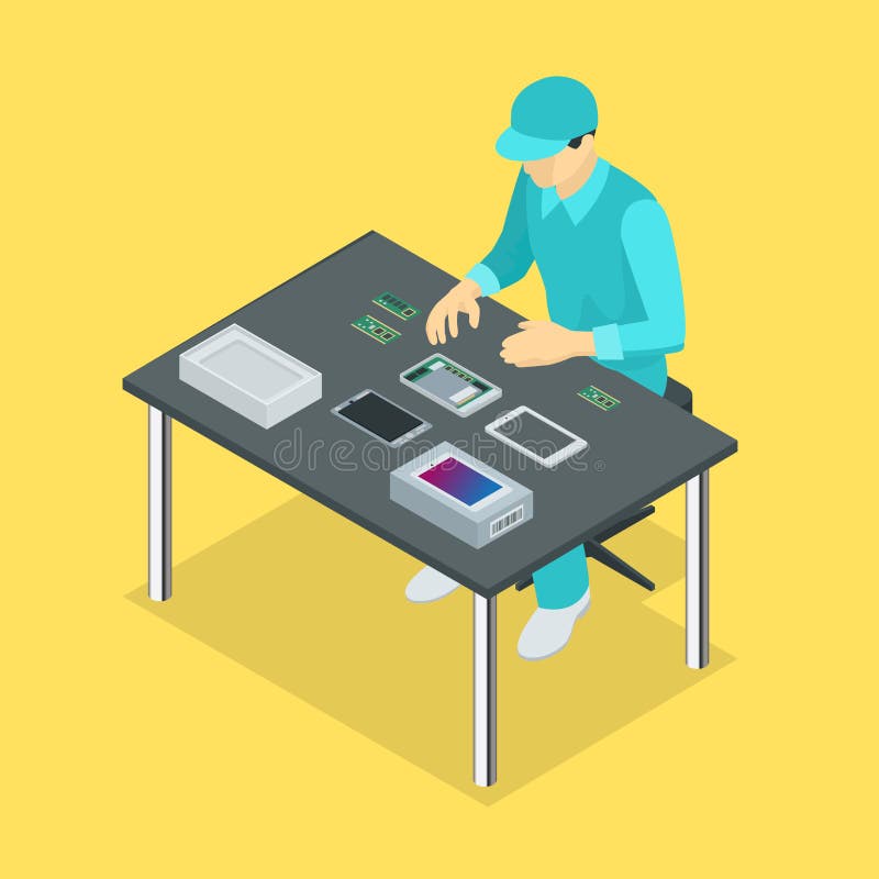 Factory Manual Assembly Line with Works Stock Vector - Illustration of ...