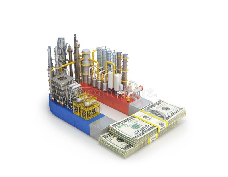 Factory, Money. the Magnet on Which the Factory Stands Stock ...