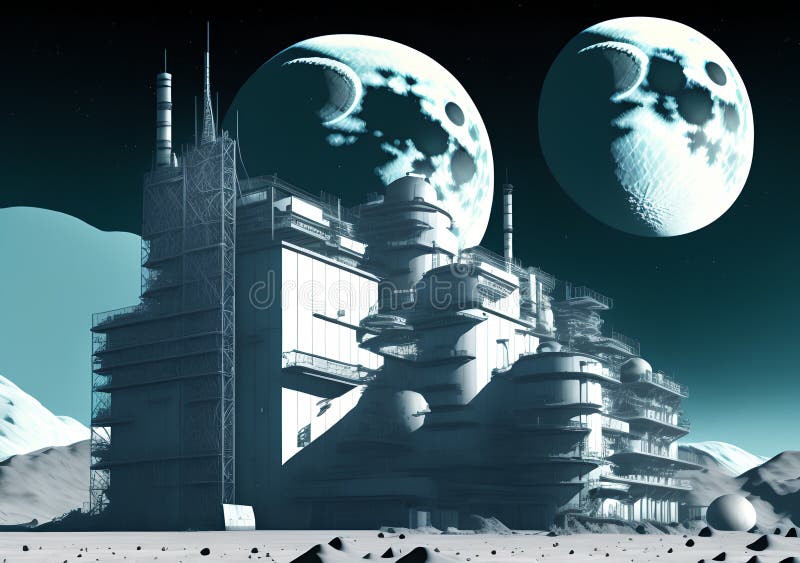 Factory on Moon, Generative AI Illustration Stock Illustration ...