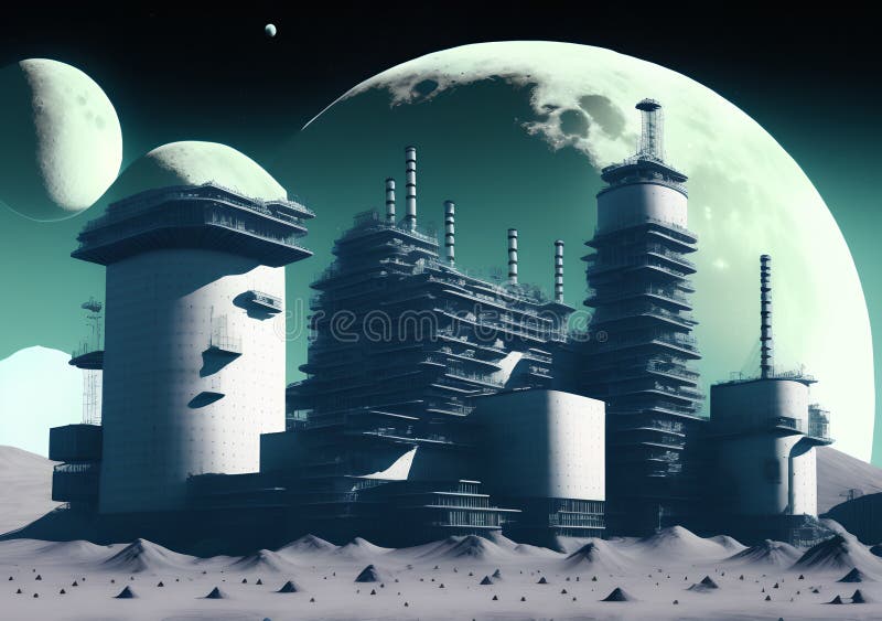 Factory on Moon, Generative AI Illustration Stock Illustration ...