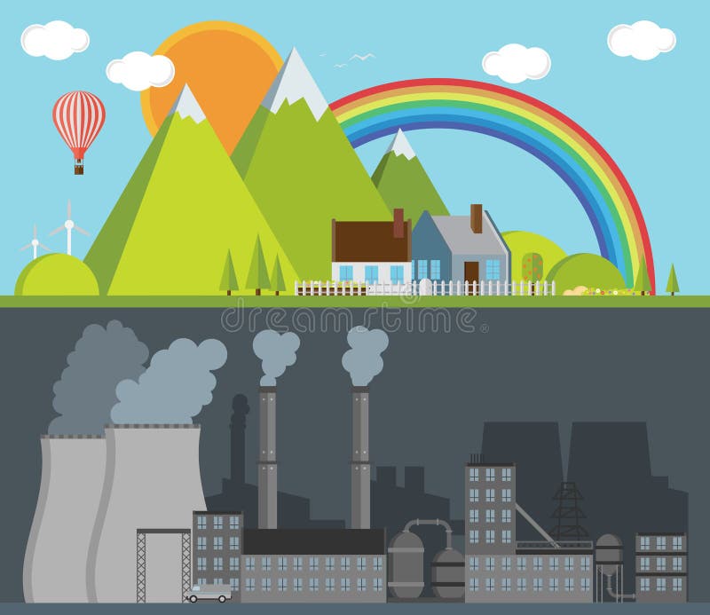 Factory and Nature. Vector Illustration Stock Vector - Illustration of ...