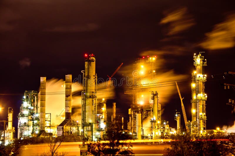 Factory at night stock photo. Image of tank, tower, smoke - 21577672