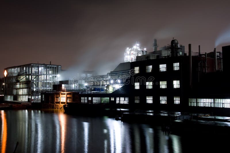 Factory at night stock photo. Image of factory, cloud - 7304284