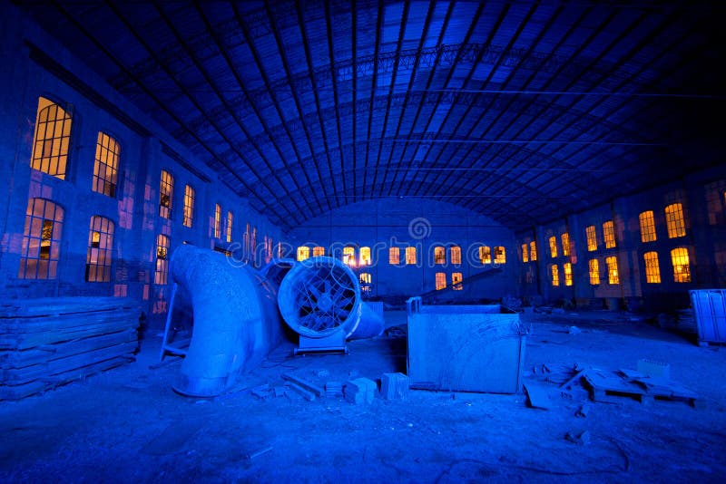 Factory night blue stock image. Image of fire, color - 91139277