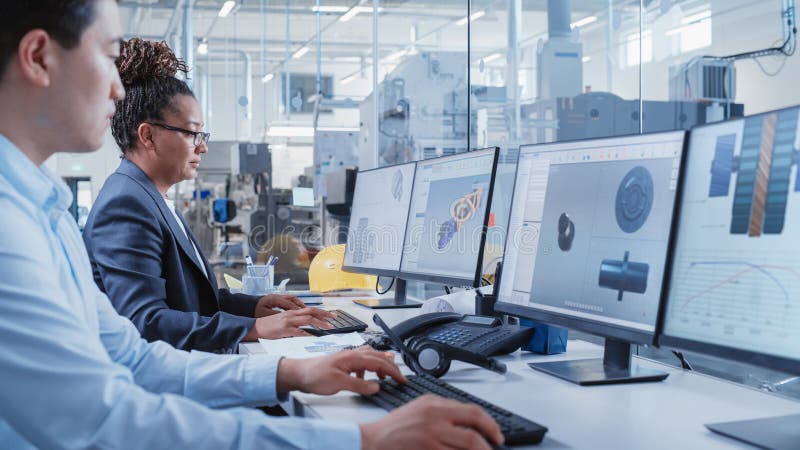 Factory Office Room: Industrial Engineers Developing Models of a Heavy ...