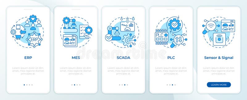 Factory Organization Systems Blue Onboarding Mobile App Screen Stock ...