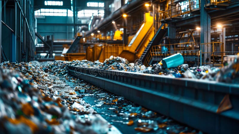 Factory Overflowing with Trash Along a Conveyor Belt Stock Illustration ...